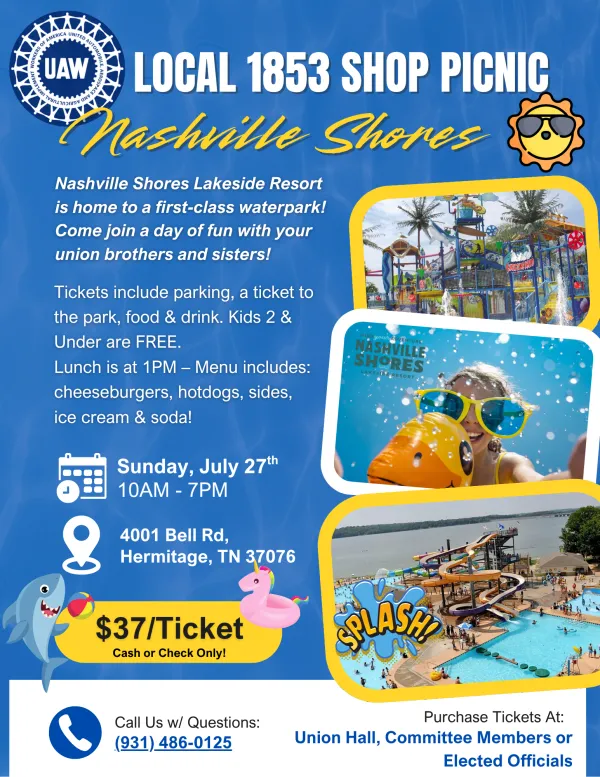 UAW Local 1853 Shop Picnic at Nashville Shores! | UAW Local 1853
